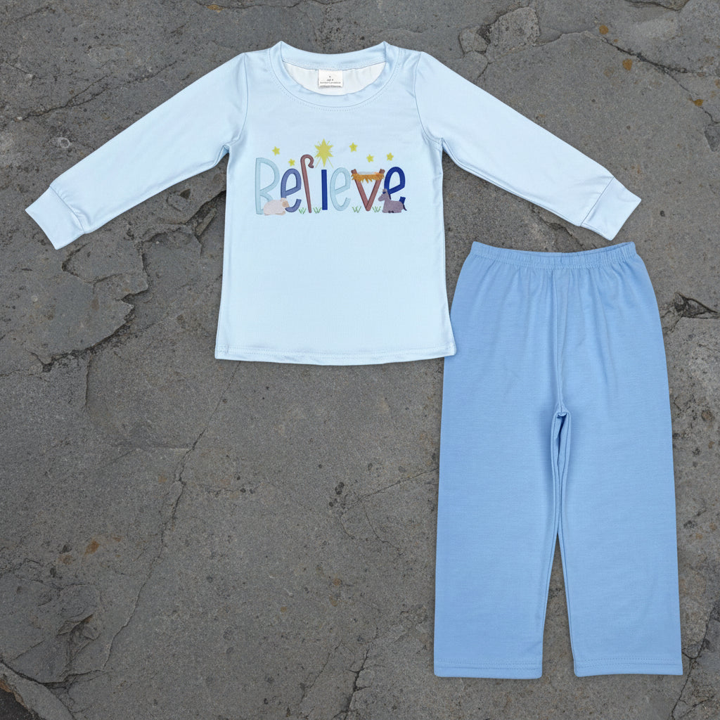 believe nativity pants set blue boys clothes – MiniSoulBoutiqueClothing