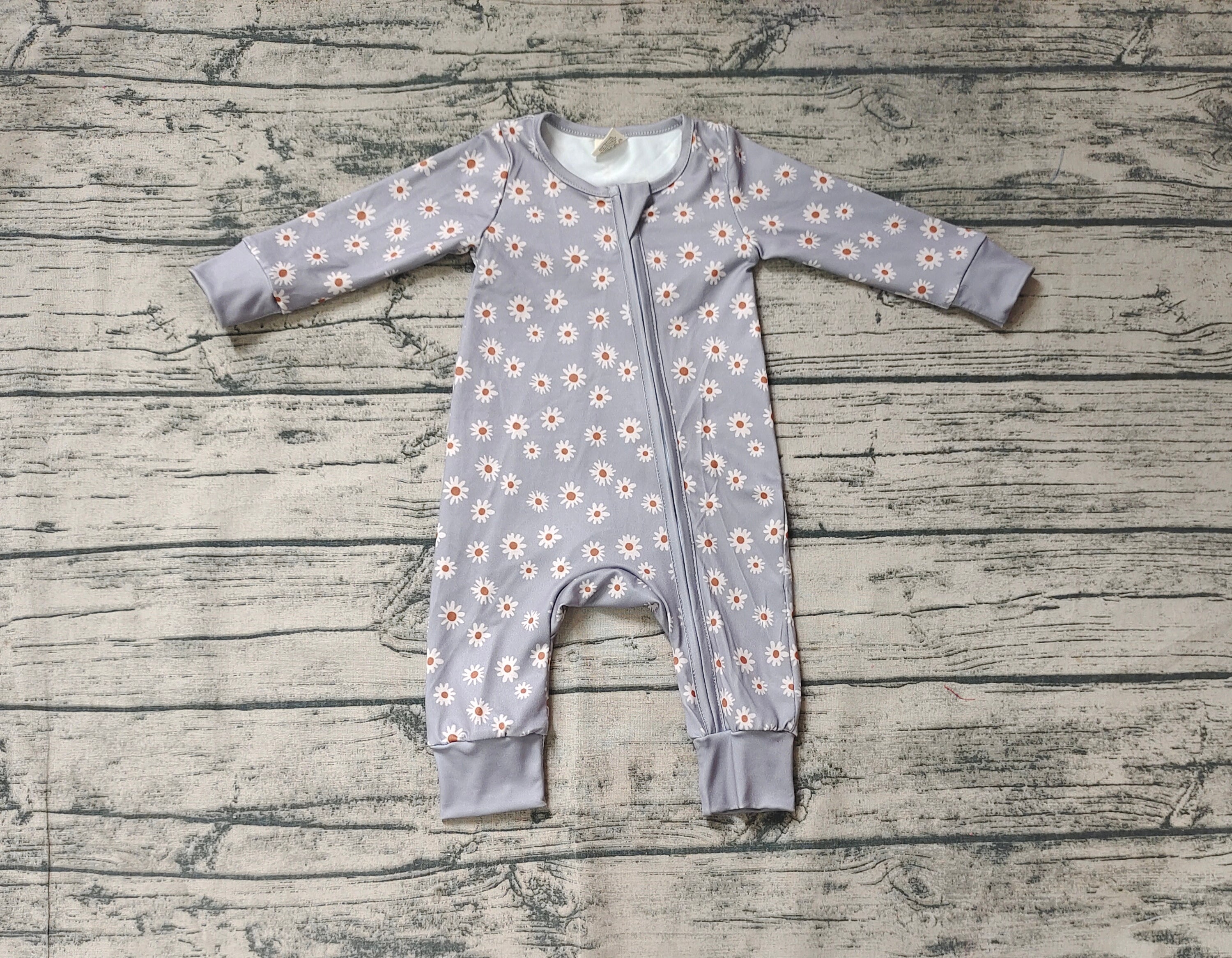 Pre order daisy flower print gray zip sleeper baby clothes ...
