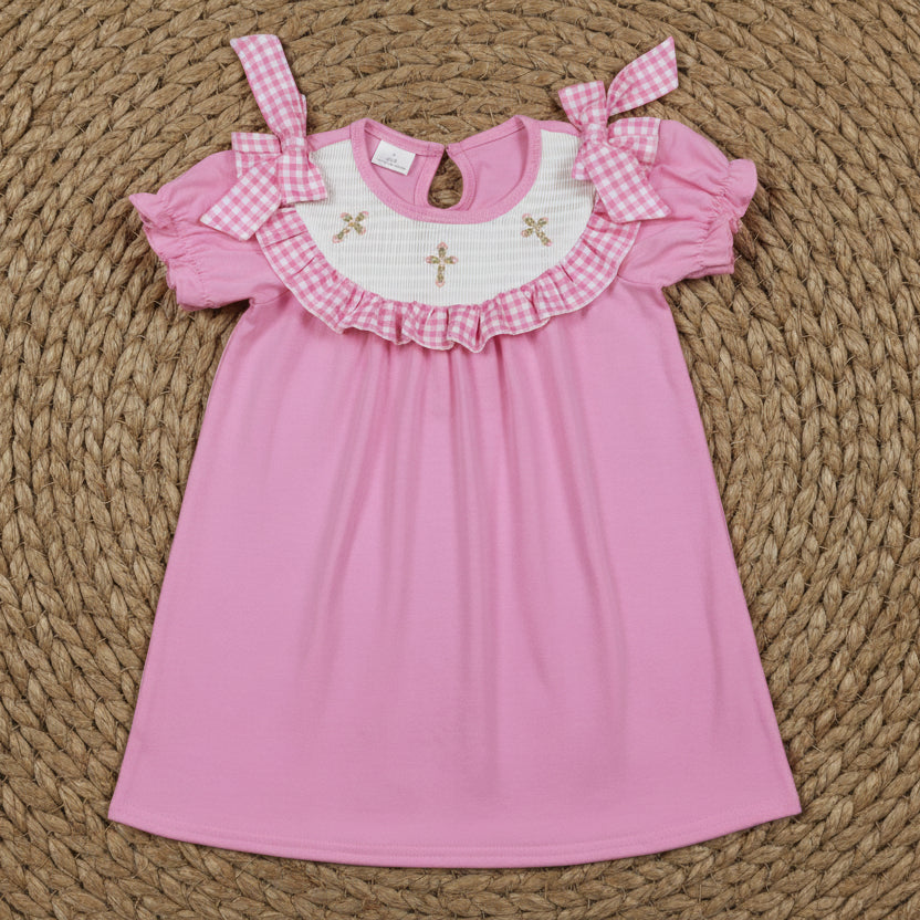 pink jesus cross embroidery easter teenager dress ...